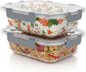 Arendo Lunchboxen Glas - Frischhaltedosen f&uuml;r Lebensmittel mit Deckel luftdicht - 2er Set - 1520 ml - f&uuml;r Mikrowelle Ofen Gefrierschrank - Sp&uuml;lmaschinen geei