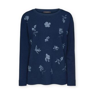 Elena Miro Femme, Pulls, Bleu, Taille: 46 FR Pull fleuri