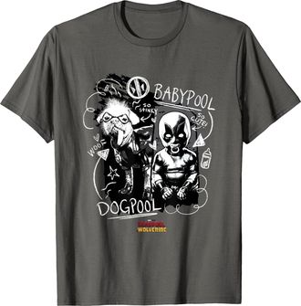 MARVEL T-Shirt für Erwachsene: Deadpool & Wolverine Dogpool & Babypool Stinky & Cute Grau S