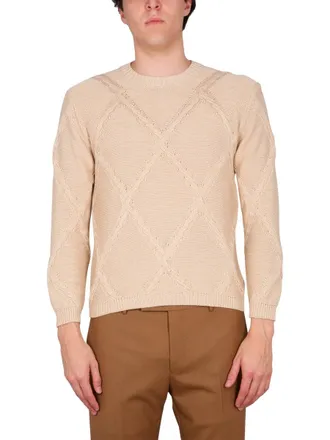 Ballantyne Cable Stitch Crew Neck Sweater - Beige