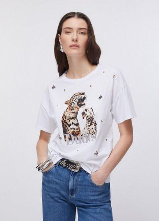 Liu Jo T-Shirt - Damen T-Shirt - Print Shirt mit Schmuckdetails - Rundhals Kurzarm