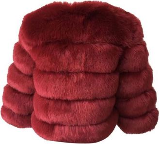 ZhuiKun Manteau en Fausse Fourrure pour Femme Pardessus Court en Fourrure Artificielle Solide Épais Chaud Parka Veste - Style 7, L