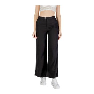 Only Only, Femme, Pantalons, Noir, Taille: 42 FR Pantalon Large en M&eacute;lange de Lin Noir