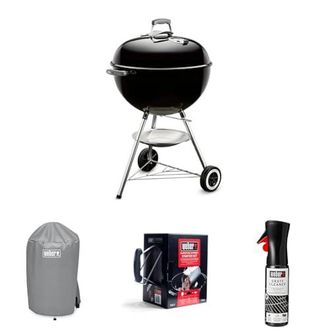 Weber Classic Kettle Holzkohlegrill, &Oslash; 57cm Grillf&auml;che, BBQ Grill mit porzellanemaillierten Deckel & Kessel, Deckelthermometer, Dreibein-St&auml;nder & R&auml;der, ve