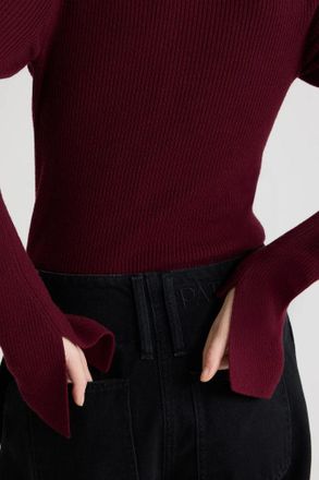 Patou Ribbed Wool Turtleneck - Burgundy