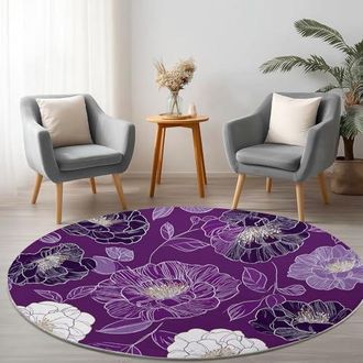 Generic Violet Tapis Ancien Rond Antid&eacute;rapant, Magnifiques Fleurs De Prunier Motif Doux Tapis Poils Courts pour Salon Couloir Chambre Cuisine Descente de Lit 