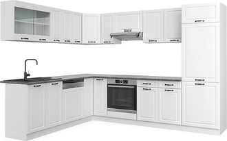 Vicco Eckküche R-Line, Küchenzeile in L-Form, Weiß Landhaus/Weiß, 227 x 287 cm, AP Anthrazit