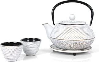 Echtwerk Service &agrave; th&eacute; en fonte, th&eacute;i&egrave;re 0,8 L avec passoire amovible, th&eacute;i&egrave;re avec soucoupe, set de th&eacute;i&egrave;res au design vintage pour la pr&eacute;paration de th&eacute; en v