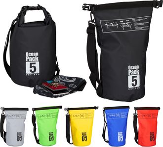 Relaxdays Ocean Pack, 5L, wasserdicht, Packsack, leichter Dry Bag, Trockentasche, Segeln, Ski, Snowboarden, schwarz, 38 cm