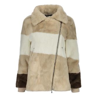 Lorena Antoniazzi Femme, Vestes, Beige, Taille: 38 FR Veste en fausse fourrure avec poignets côtelés et fils de lurex