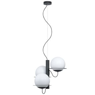 Eglo Pendelleuchte Sabalete, 3 flammige H&auml;ngelampe Modern, H&auml;ngeleuchte aus Stahl und Glas in Schwarz, Wei&szlig;, Opal-Matt, Esstischlampe, Wohnzimmerlampe h&auml;ng