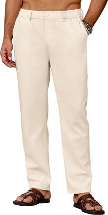 Coofandy Hosen Herren mit Gummibund Leinenhose Freizeithose Leinen & Baumwolle Schlupfhosen Strandhose Casual Sommer D&uuml;nne Hosen Herrenhose Lange Beige 3XL