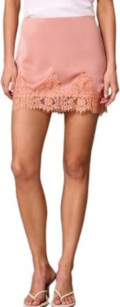 Generic Jupe courte en dentelle pour femme - Coupe ajust&eacute;e - Couleur unie - Patchwork - Taille basse, A - Rose, 5XL