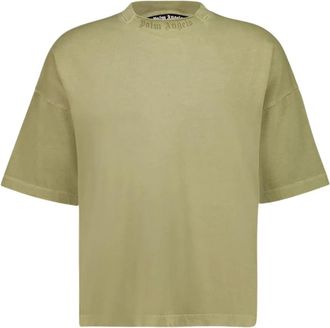 Palm Angels Homme, Tops, Vert, Taille: XS Curved Logo Loose Collar T-Shirt