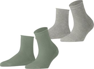 Esprit Damen Socken Fine Mesh Multipack W Sso Baumwolle einfarbig 2 Paar, Mehrfarbig Green Grey 0030, 35-38