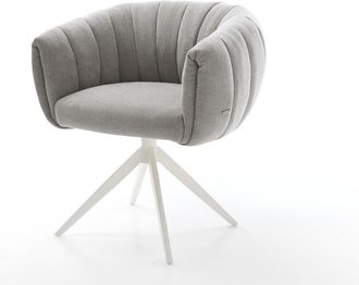 DELIFE Drehstuhl Jada-Flex Strukturstoff Soft Grau Kreuzgestell breit Wei&szlig; 360&deg; drehbar Wippfunktion Taschenfederkern, Esszimmerst&uuml;hle