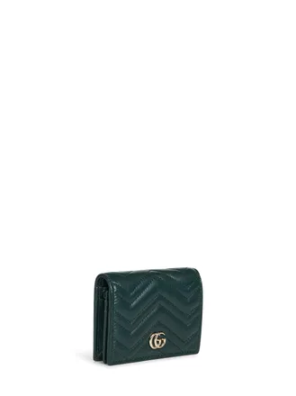 Gucci Womens Green Gg Marmont Card Case Wallet Lambskin & Purses