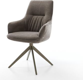 DELIFE Drehstuhl Zelia-Flex mit Armlehnen Strukturstoff Soft Taupe Kreuzgestell breit Effektfinish Titan 360&deg; drehbar Wippfunktion Taschenfederkern, Esszimme