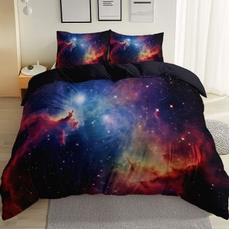 Generic Galaxie Weltraum Nebel Bettwäsche-Sets, 150 x 200 cm Angenehme Microfaser Bettbezug mit Reißverschluss, Schwarz Weiche Wendebettwäsche Set für Teenage