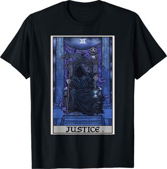 The Ghoulish Garb Gerechtigkeits-Tarot Karte Sensenmann Halloween Gothic Hexe Horror T-Shirt