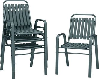 OUTSUNNY Lot de 4 chaises de jardin empilables design n&eacute;o-r&eacute;tro avec hauts dossiers accoudoirs acier &eacute;poxy gris