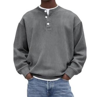 Generic Sweat-shirt uni léger pour homme - Couleur unie - Velours côtelé - Pull sans capuche - Pour entraînement intérieur et extérieur, gris, XXL