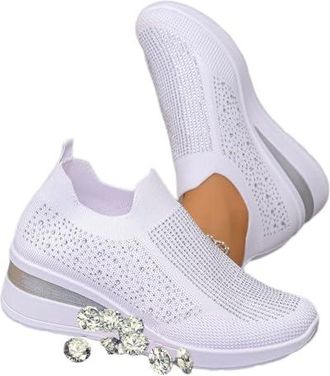 Generic Baskets orthop&eacute;diques respirantes orn&eacute;es de strass, baskets compens&eacute;es en maille, chaussures de tennis &agrave; paillettes pour la marche, le mariage et le q