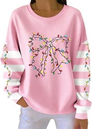 Generic Sweats de Noël pour femmes, col rond décontracté, confortable, élégant, coupe ample, pull imprimé tendance, manches longues, t-shirts graphiques de va