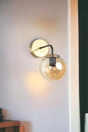 Opviq Elegant Gold Wall Lamp, Metal Body & Glass Cap, 25 cm Height, 15 cm Diameter, 1 x 3.15W LED, Battery Operated, IP20 | Stylish Lighting for Any Room