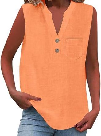 Generic D&eacute;bardeur en mousseline pour femme - Sans manches - En coton - Col en V - D&eacute;bardeur ample - &Eacute;l&eacute;gant - L&eacute;ger - Camisole ample - T-shirt d&eacute;t&eacute; - Boutonni