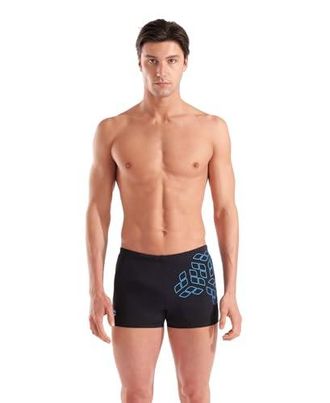 Arena Mens Kikko Graphic Swim Short, Black-Turquoise, 80 Homme