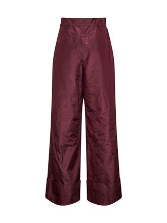 Fendi Womens Burgundy Silk Taffeta High-Rise Trousers