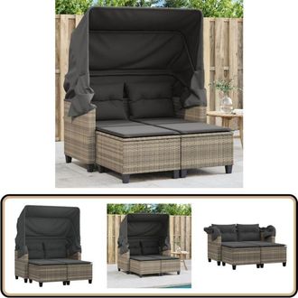vidaXL Gartensofa 2-Sitzer mit Dach und Hockern Hellgrau Poly Rattan - Gartensofa - Outdoor Möbel - Gartenmöbel - Rattan Gartenmöbel - Lounge Set - Home &