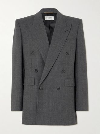 Saint Laurent Blazer &Agrave; Double Boutonnage En Laine - Gris