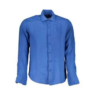 La Martina Blaues Leinen Langarmhemd - - Shirts - Herren - Blau - XL