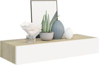 Les Tendances Étagère à tiroir murale Chêne et blanc 60x23,5x10 MDF