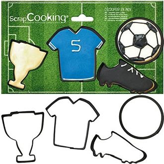 ScrapCooking SCRAP COOKING 4 Ausstechformen Fußball - Keksausstecher aus Edelstahl - Fußball, Trikot, Schuh, Cup - Formen für kleine Kuchen - Zubehör zum Backen, G