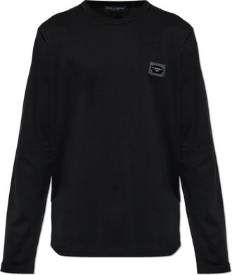 Dolce & Gabbana Homme, Tops, Noir, Taille: M T-shirt &agrave; manches longues avec logo