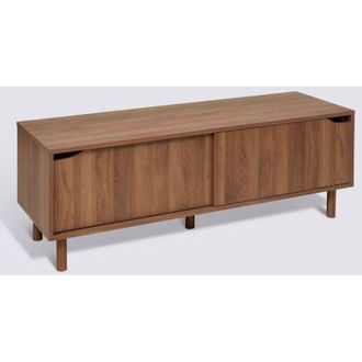 PEGANE Meuble TV avec 2 portes coulissantes coloris effet bois fonc&eacute; - Longueur 120 x Profondeur 40 x Hauteur 42 cm