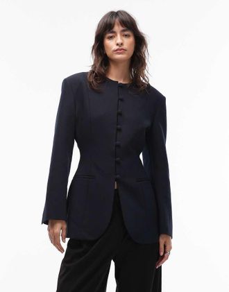 Asos Blazer ajust&eacute; &agrave; col montant - Bleu marine