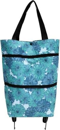 NUOBESTY Paquet de Courses Pliable &agrave; Roulettes Grosse Capacit&eacute; Tissu Oxford Bleu Fleuri L&eacute;ger et R&eacute;sistant Paquet de Rangement M&eacute;nager Pratique pour Supermarch
