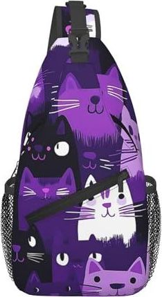 Generic Sacoche Port&eacute; &eacute;paule Chat violet mignon chaton Durable Sling Sac &agrave; Bandouli&egrave;re Mode Crossbody Bag pour Cyclisme Randonn&eacute;e Femme