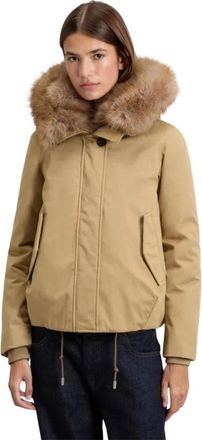 Woolrich Parka courte en coton avec fausse fourrure - Femme - Vestes - Beige - Taille: 38 FR