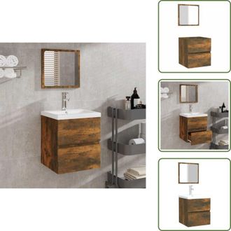 vidaXL The Living Store Badschrank mit Spiegel R&auml;uchereiche Holzwerkstoff - Spiegel