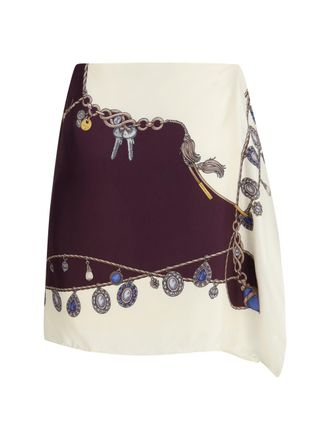 Versace Womens Printed Silk Twill Mini Skirt Burgundy+white+gold