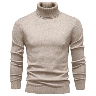 Generic Chemise &agrave; col roul&eacute; et manches longues c&ocirc;tel&eacute;e pour homme - Doux et l&eacute;ger - Coupe ajust&eacute;e - Pull en tricot extensible, kaki, XXL