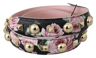 Dolce & Gabbana Womens Pink Floral Leather Stud Accessory Shoulder Strap Red Bag