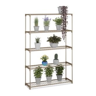 Relaxdays Blumenregal, HxBxT: 140 x 91 x 28 cm, 5 Ablagen, Stecksystem, Metall & Kunststoff, Gew&auml;chshaus Regal, braun