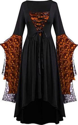 Generic riou Robes M&eacute;di&eacute;vales pour Femme Grandes Tailles Manches de Chauve-Souris Irr&eacute;guli&egrave;res Renaissance Robes Gothiques Robe de Nuit avec Bordure en Dentel