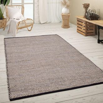 Paco Home Teppich Wohnzimmer Kurzflor Jute Handgewebt Meliertes Ethno Muster Naturfaser 160x230 cm, Anthrazit - Paco Home